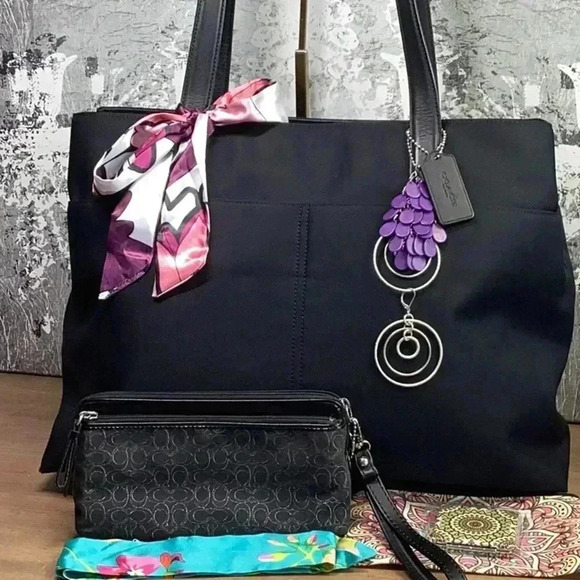 Coach | Bags | Coach Black Leather And Nylon Laptop Tote Lj7408 | Poshmark